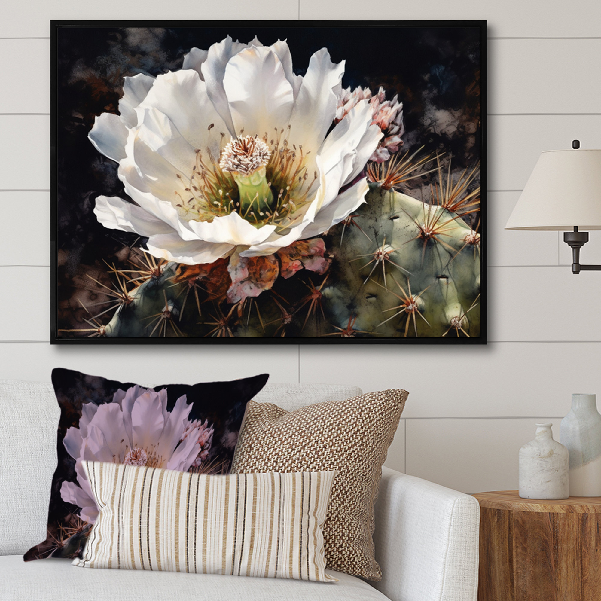 Bungalow Rose White Green Cactus Flower II - Floral Cactus Canvas Art Print - Wayfair Canada
